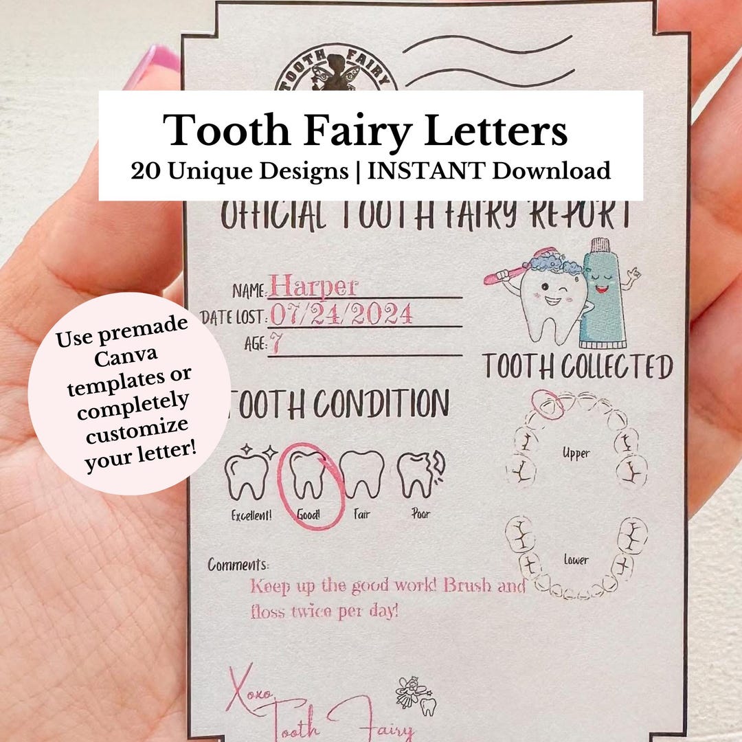 Editable Tooth Fairy Letter Templates: Canva Designs + Blank Notes ...