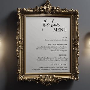 The Bar Menu Sign, Canva Editable Printable Wedding Bar Menu Template ...