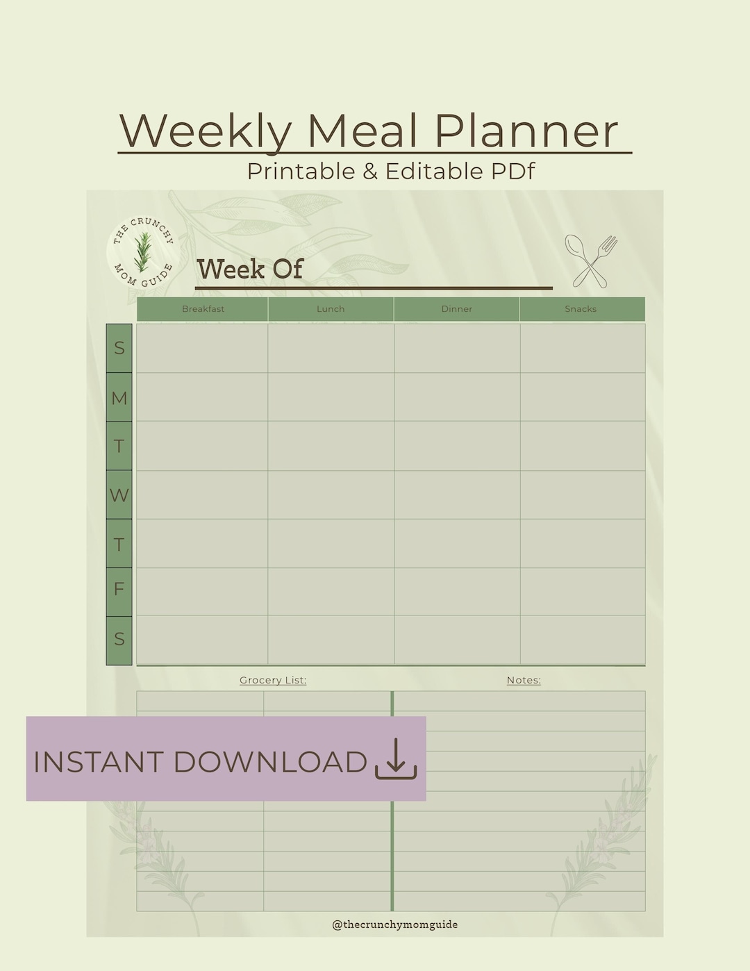 Weekly Meal Planner (editable & Printable PDF) - Etsy