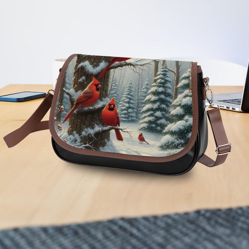 Snowy Cardinals Leather Shoulder Bag - Etsy