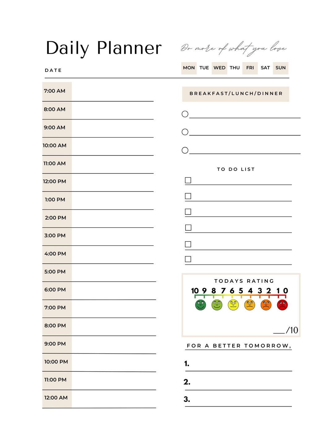 Editable Daily Planner Template | Canva Printable Daily Schedule ...