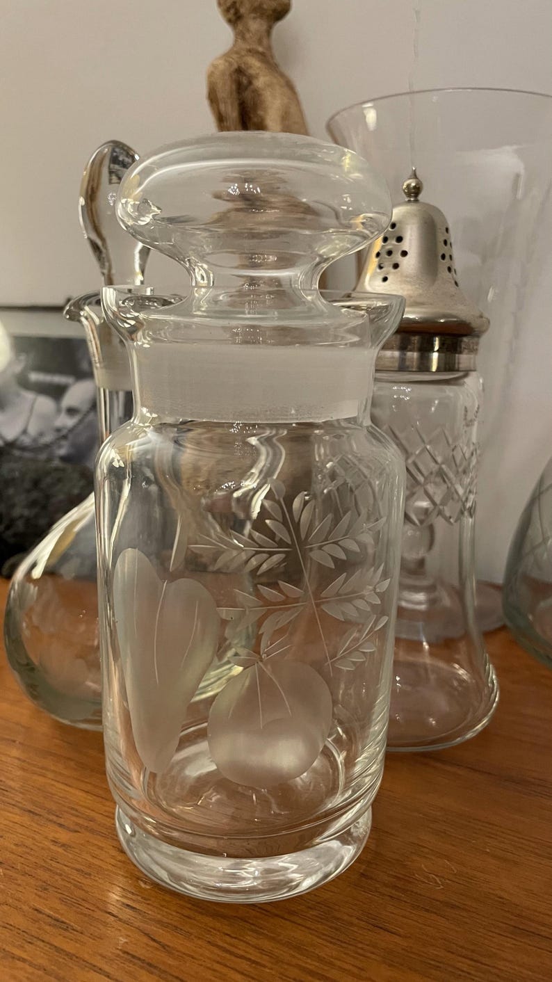Vintage Engraved Clear Glass Jar With Lid - Etsy