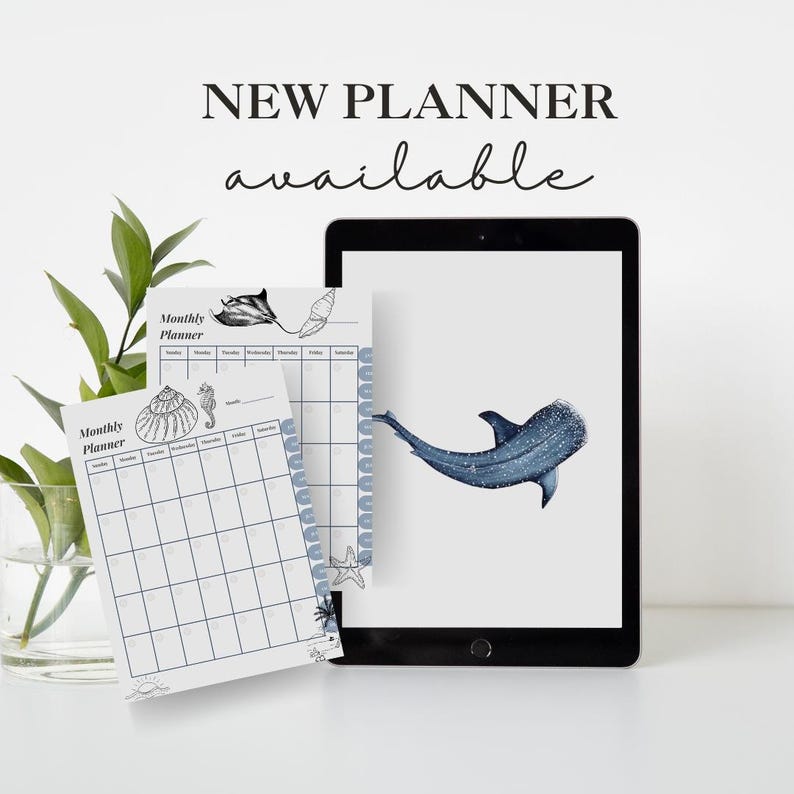 Ocean Theme Monthly Planner Printable | Goodnotes Compatible Sea Shell ...