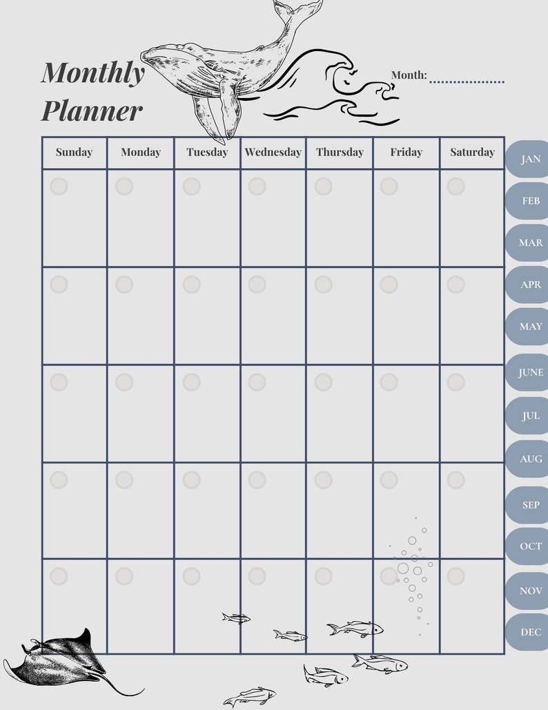 Ocean Theme Monthly Planner Printable | Goodnotes Compatible Sea Shell ...