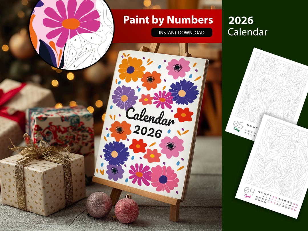 2026 Coloring Calendar | Color by Numbers Flowers & Christmas Art ...