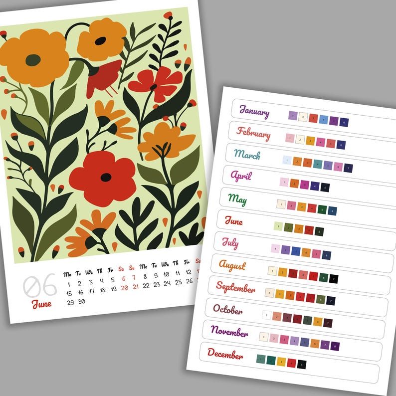 2026 Coloring Calendar | Color by Numbers Flowers & Christmas Art ...