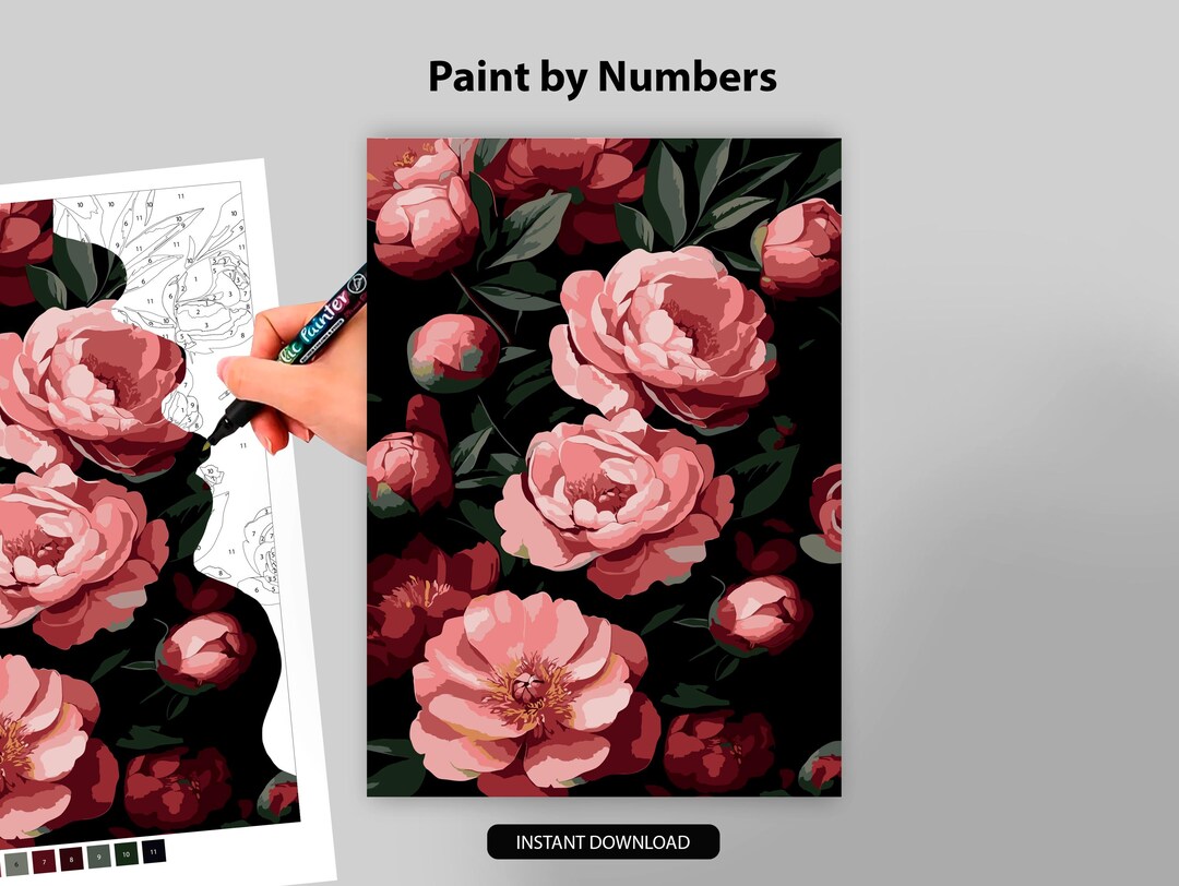 Color by Numbers Flowers Printable, Floral Coloring Page for Adults ...