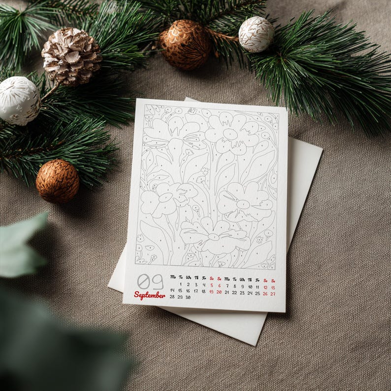 2026 Coloring Calendar | Color by Numbers Flowers & Christmas Art ...