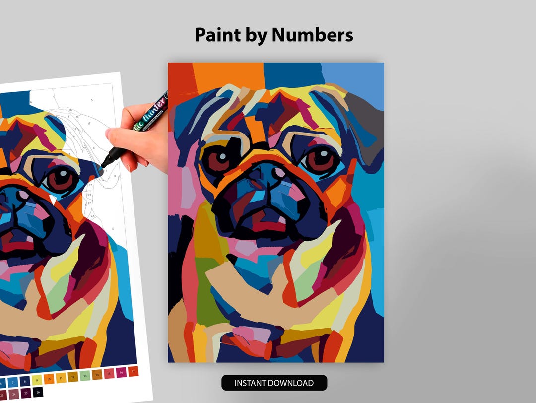 Coloring by Numbers, Acrylic Markers Coloring, Pug, Coloring for Adults ...
