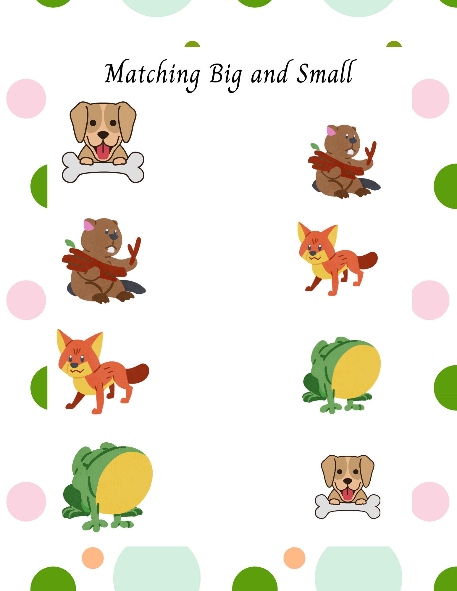 Matching Big To Small Activity Page Preshool Activity Home | Etsy