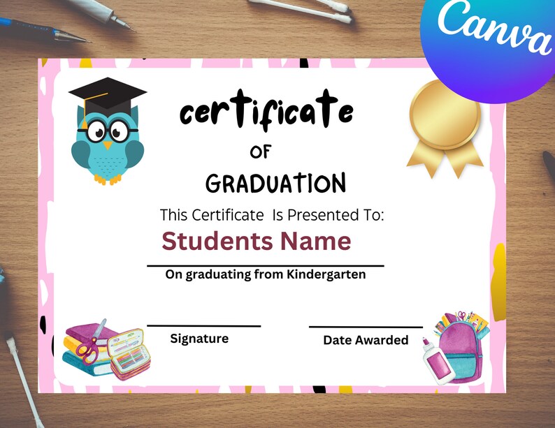 Editable Graduation Certificate Kindergarten Graduation Last - Etsy