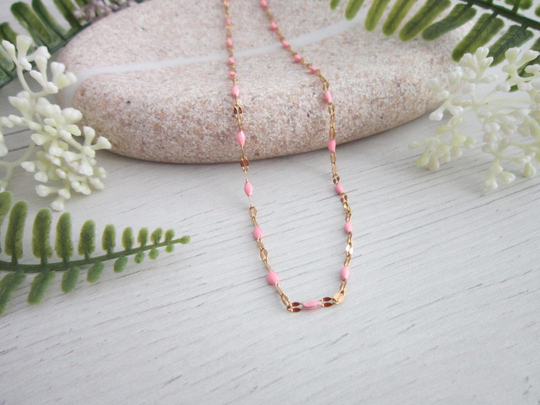 Light Pink Chain Boho Chic Necklace Gold • Minimalist Necklace ...
