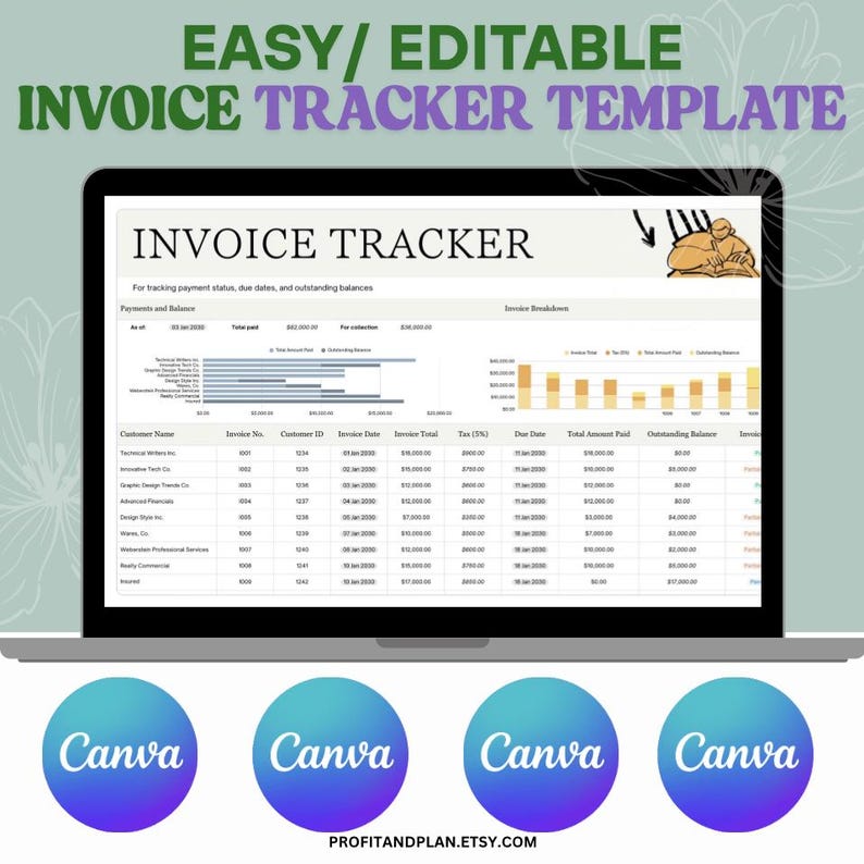 Editable Invoice Tracker & Payment Tracker Template | Invoice, Client ...