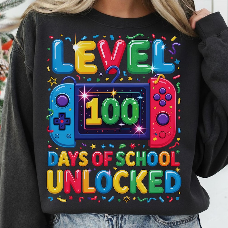 Level 100 Days of School Unlocked PNG | Gamer 100th Day School Design ...