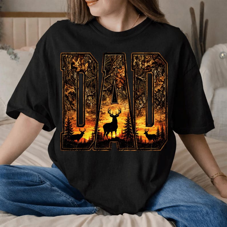 Hunting Dad PNG, Retro Buck Sunset Sublimation Graphic (digital ...