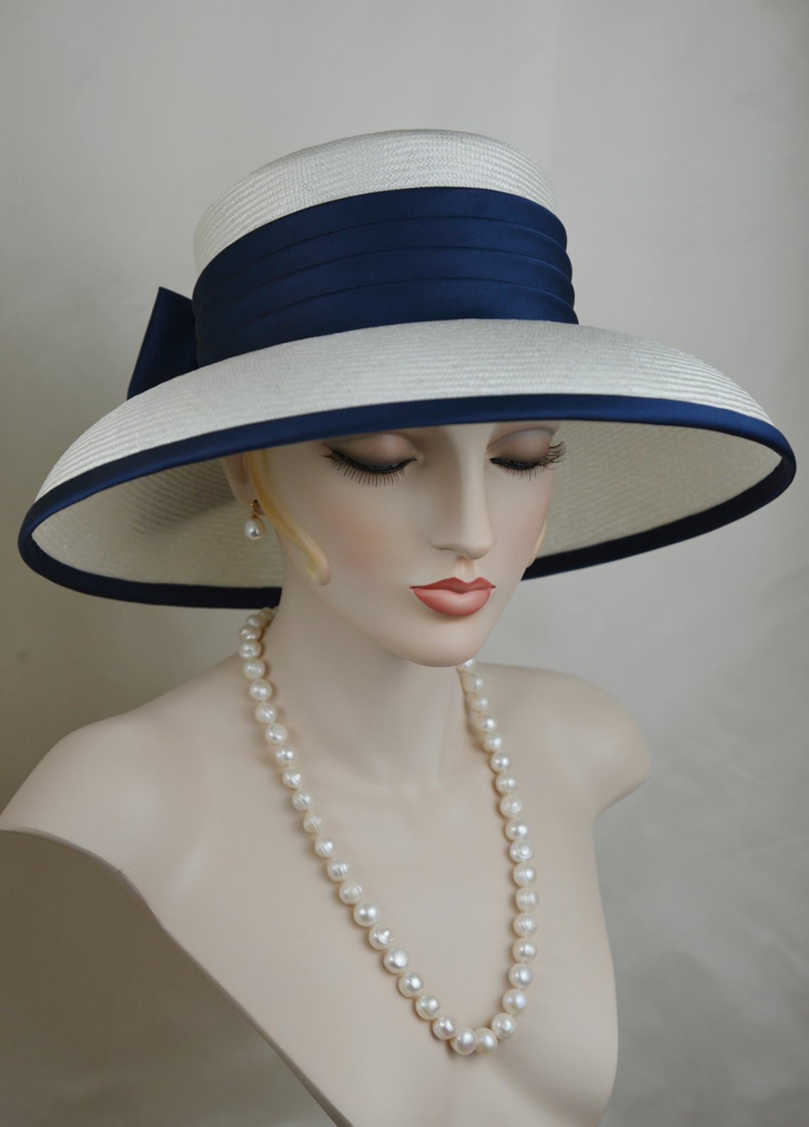 Ladies Elegant Navy Blue Silk Satin Straw Hat Couture Hat - Etsy