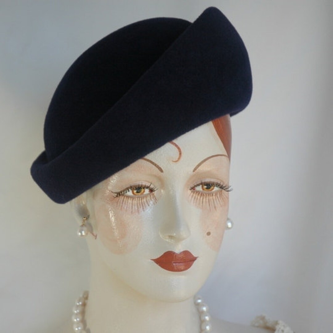 Navy Blue Rabbit Fur Felt Hat, Handmade Ladies Toque - Etsy
