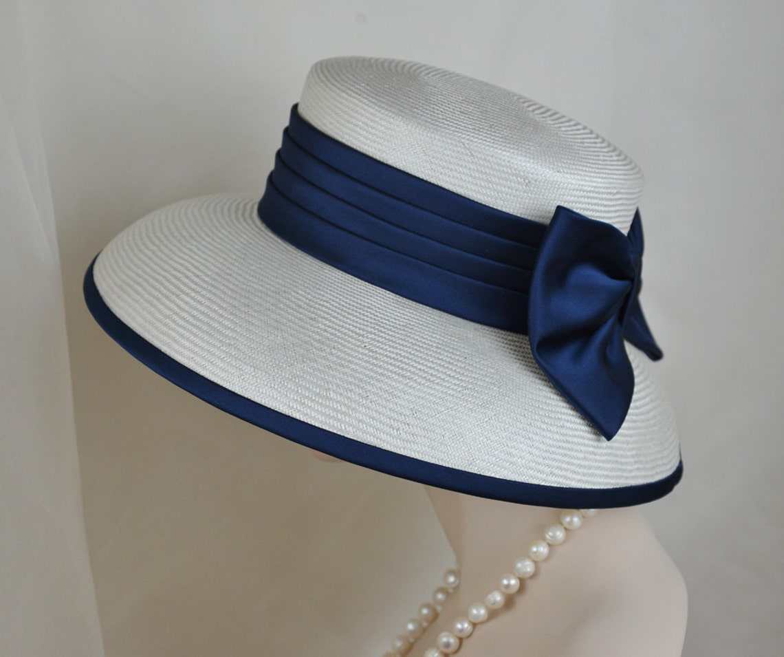 Ladies Elegant Navy Blue Silk Satin Straw Hat Couture Hat - Etsy