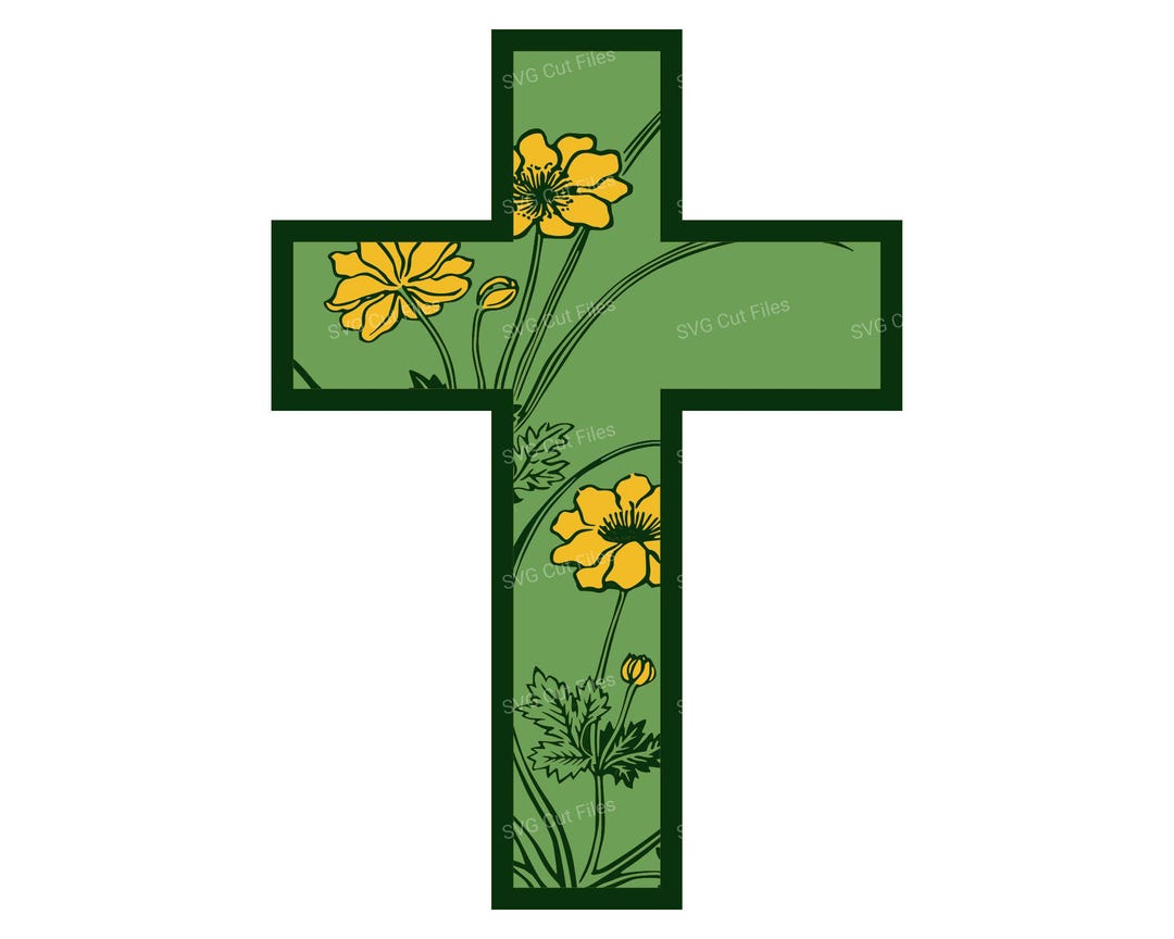 Floral Cross SVG, Layered Christian Cross File, Tattoo PNG Clipart ...