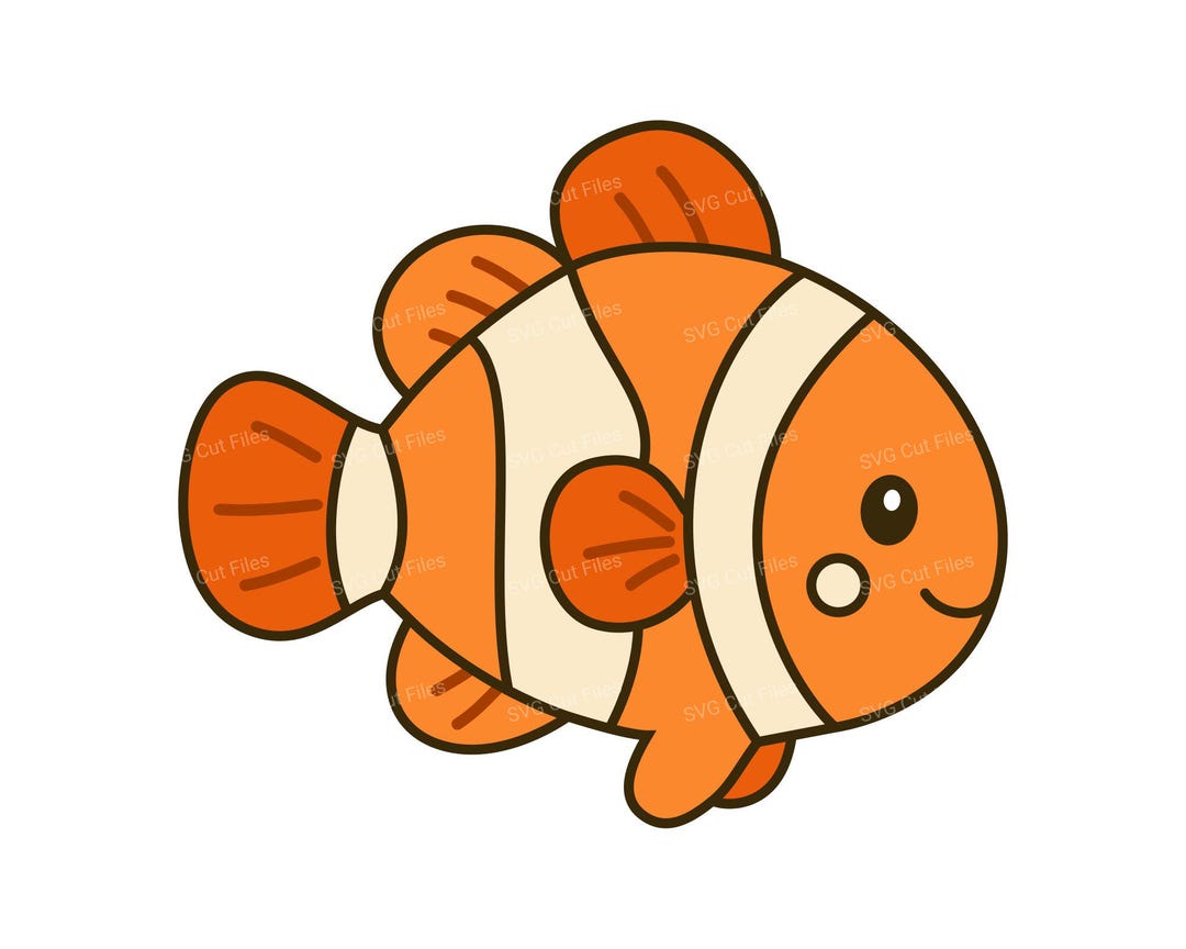 Pez payaso lindo SVG, clipart de pez de dibujos animados, camiseta para ...