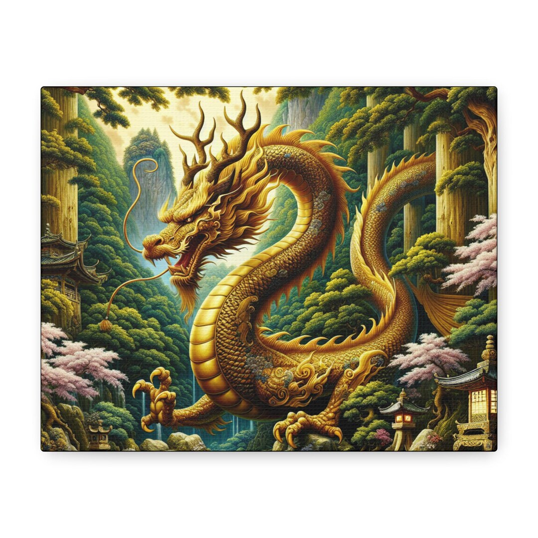 Golden Dragon Canvas Art, Dragon Wall Decor, Asian Theme Wall Art, Gift ...