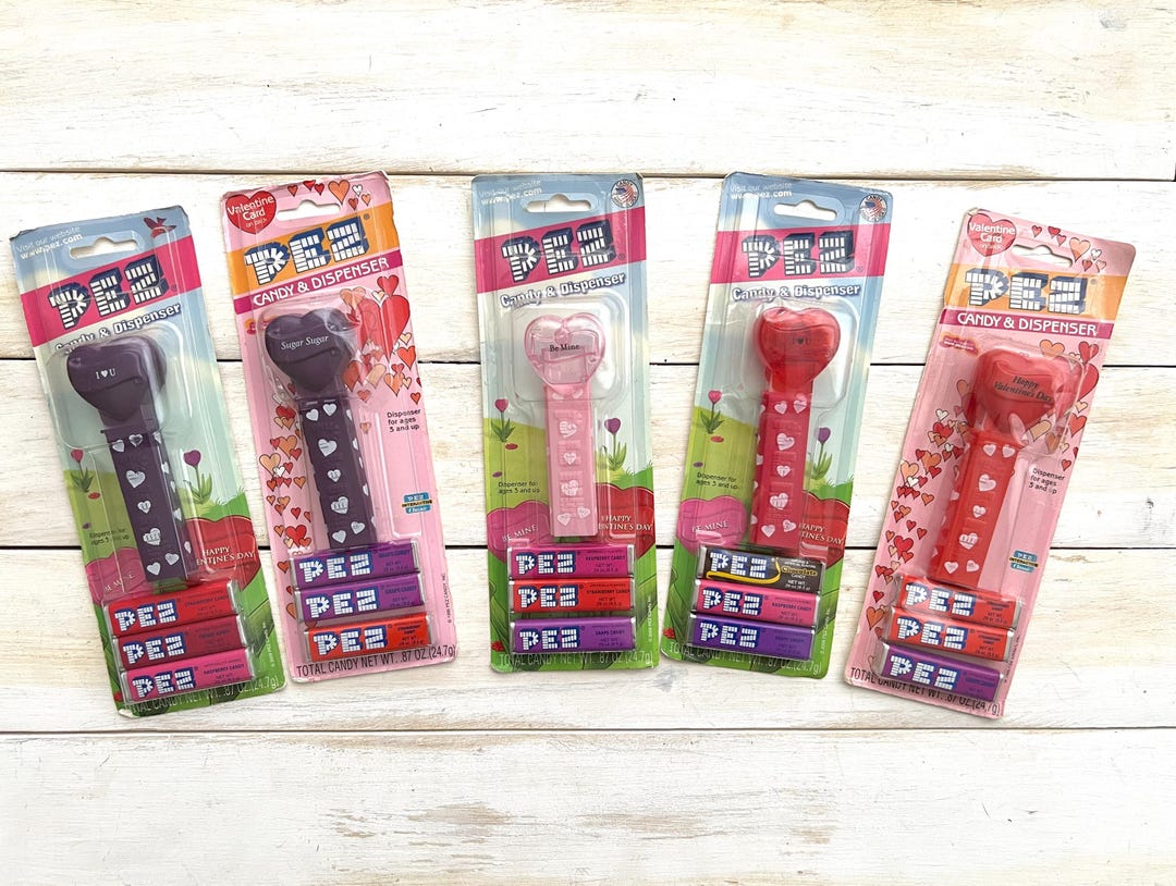 Pez Candy and Dispenser, Valentines Day Pez Dispensers, Purple Heart ...