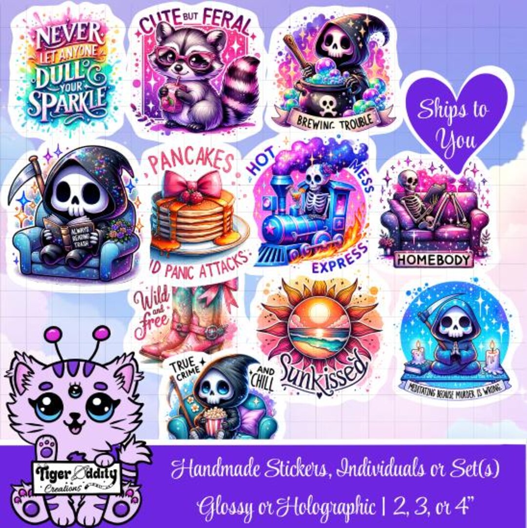 Funny Snarky Positive Stickers Glossy or Holographic Hot Mess Raccoon ...