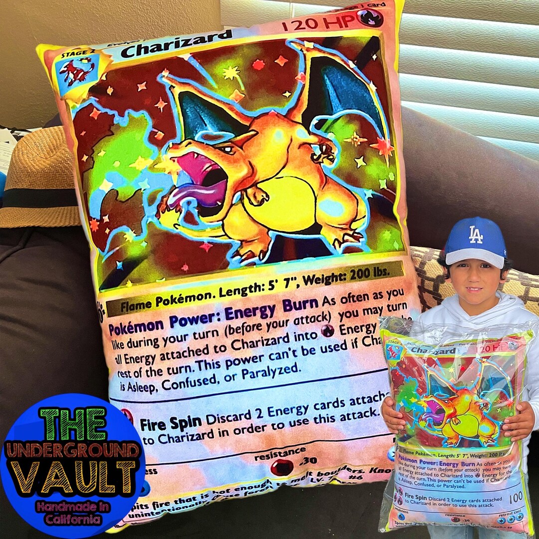 Premium Quality Charizard Pikachu Pokemon Card VMAX 24x18 Inch Pillow ...
