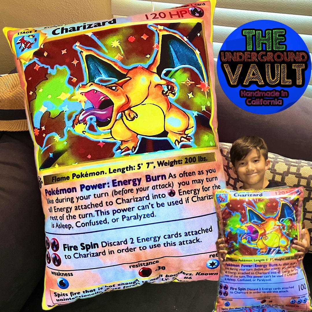 Premium Quality Charizard Pikachu Pokemon Card VMAX 24x18 Inch Pillow ...