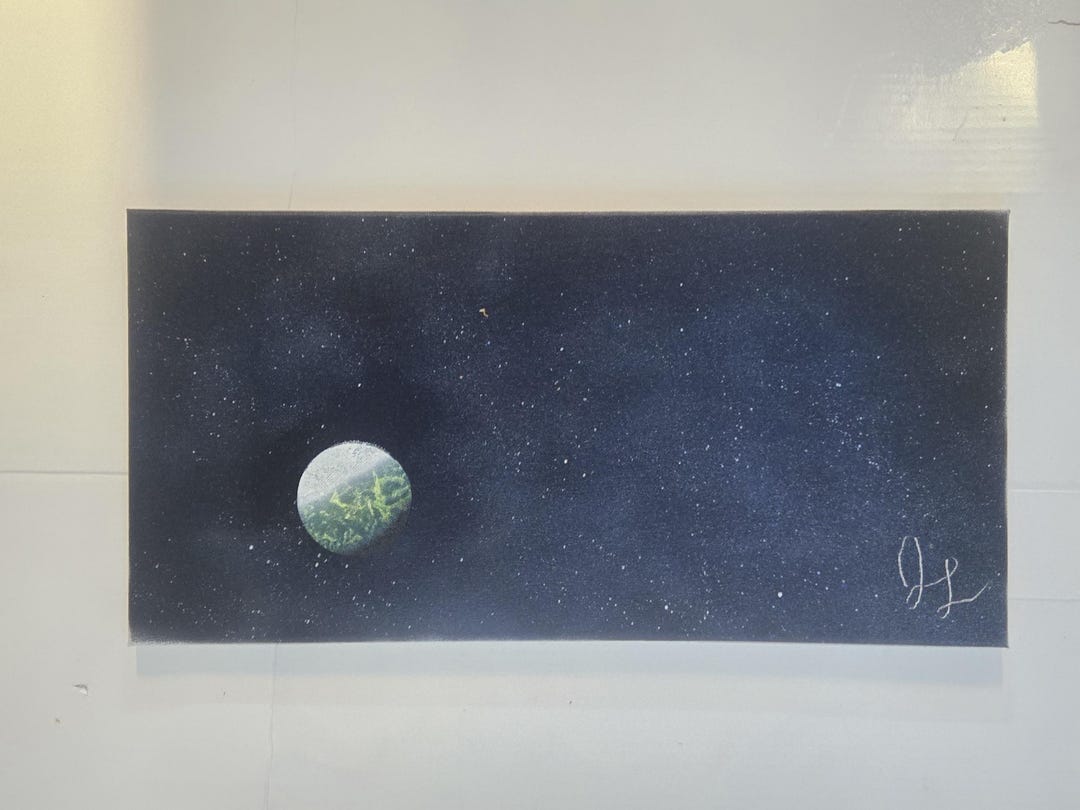 Cosmic Spray Paint Art of Green Planet in an Ocean of Stars on a 20" X ...