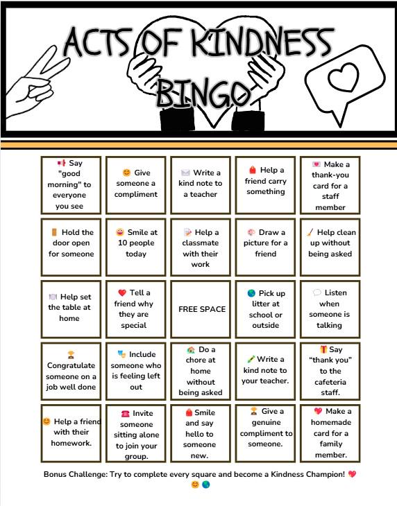 Acts of Kindness Bingo, Printable Activity for Kids Fun and Engaging ...