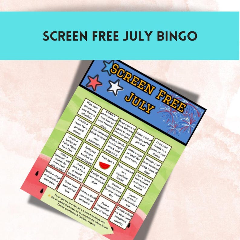 July Kids Activity Bingo Printable Worksheet– Screen-free Monthly ...