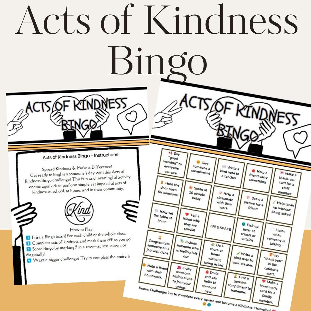 Acts of Kindness Bingo, Printable Activity for Kids | Fun and Engaging ...