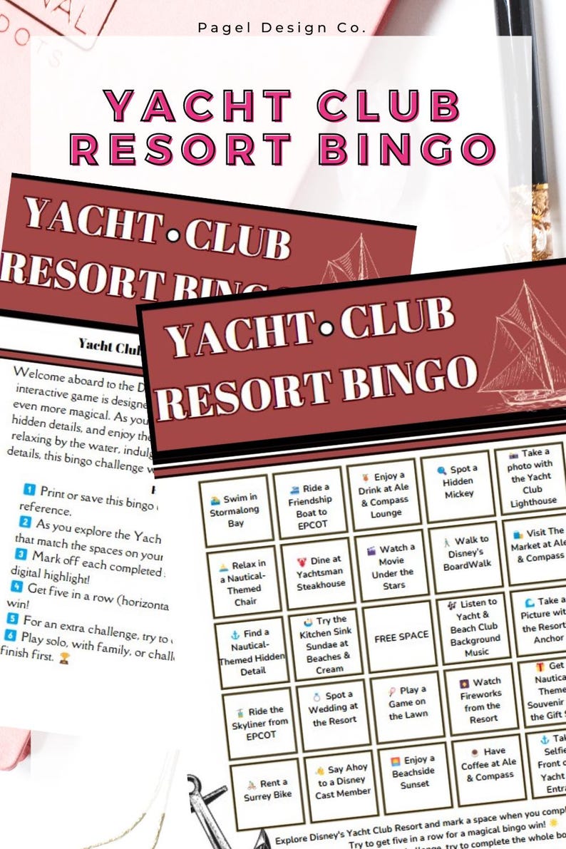 Disney Yacht Club Resort Bingo Printable • Disney Vacation Scavenger ...