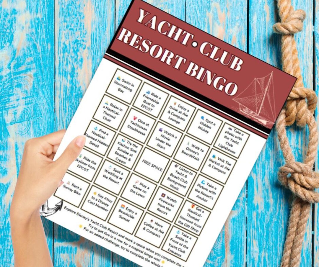 Disney Yacht Club Resort Bingo Printable • Disney Vacation Scavenger ...