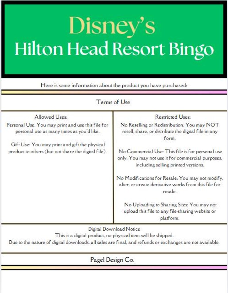 Hilton Head Resort Bingo Game – Family Vacation Scavenger Hunt ...