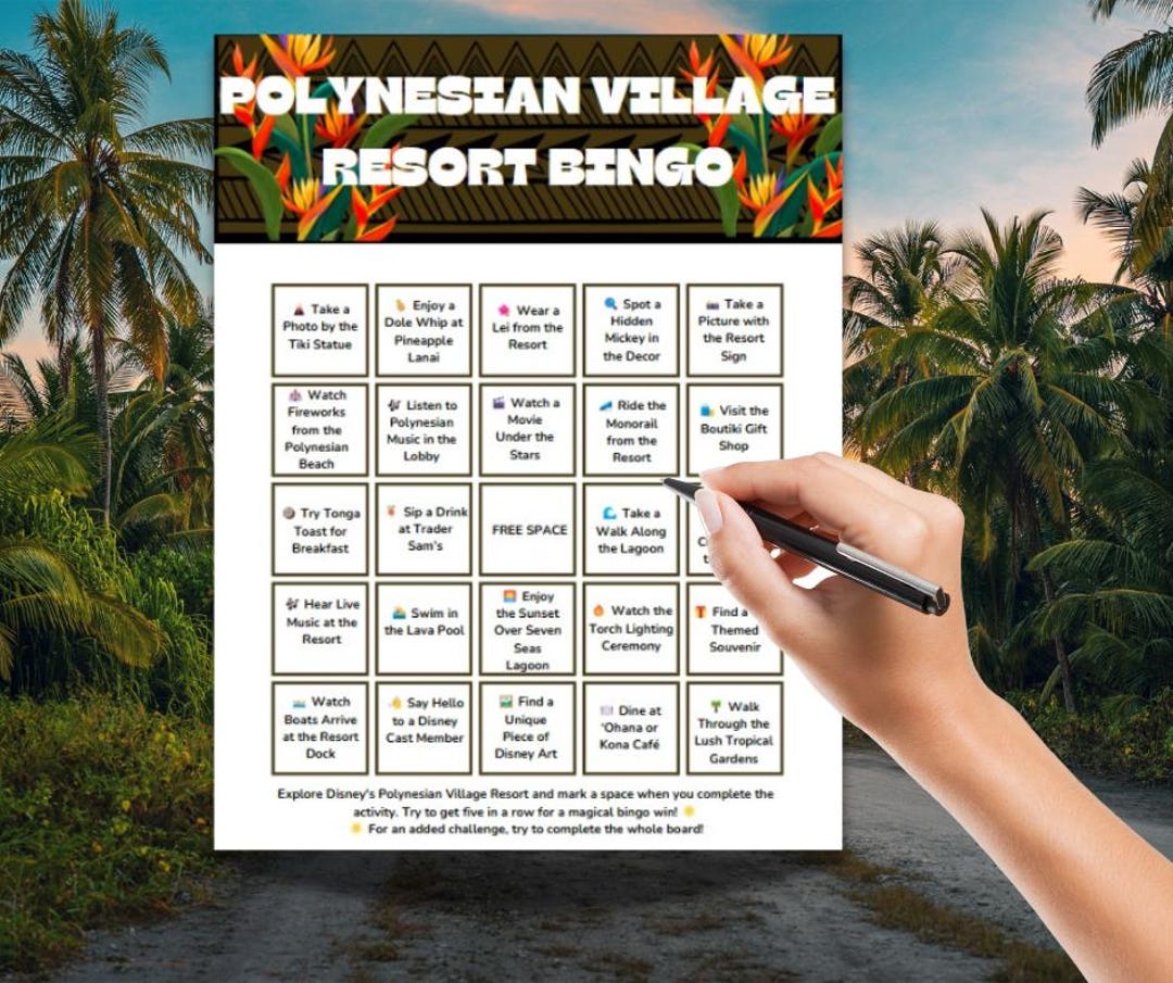 Polynesian Resort Bingo | Disney Hotel Scavenger Hunt | Printable ...
