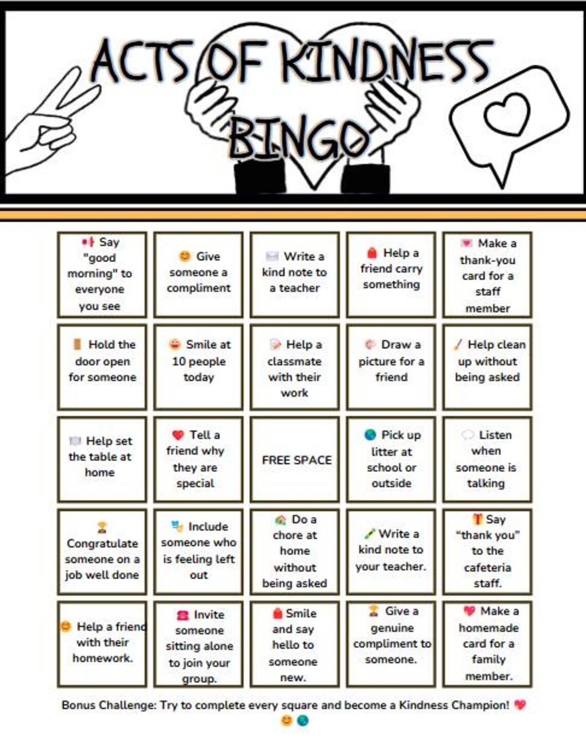 Acts of Kindness Bingo, Printable Activity for Kids Fun and Engaging ...