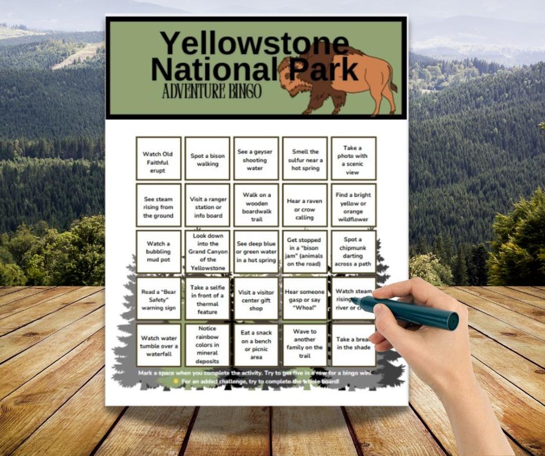 Yellowstone National Park Bingo, Family Road Trip Game, Printable ...