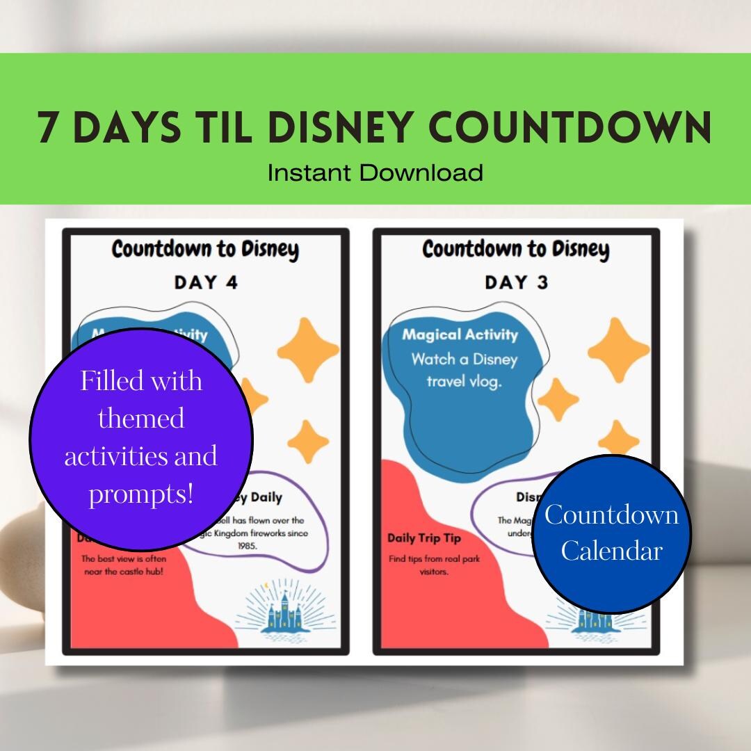Disney Countdown Calendar | 7-days Until Disney Trip Countdown - Etsy