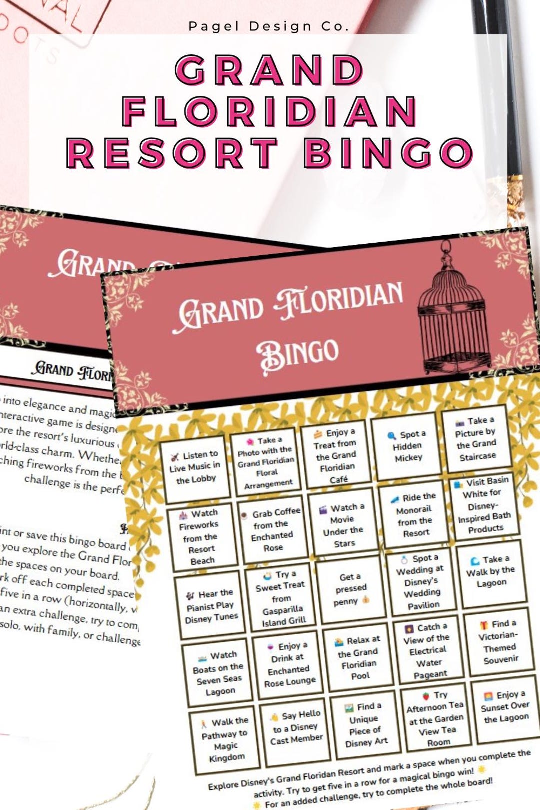 Printable Grand Floridian Resort Bingo Game | Disney Vacation Activity ...
