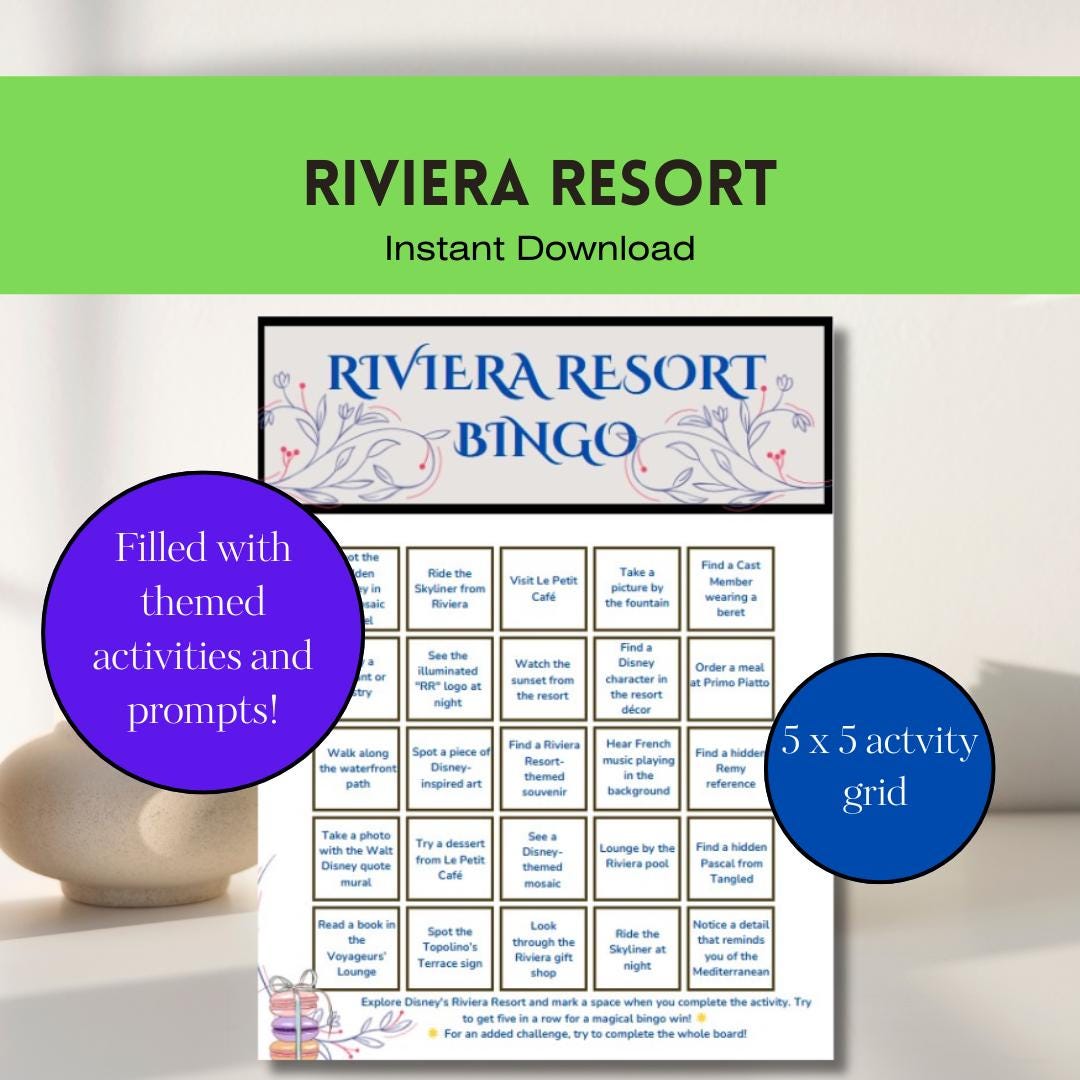 Riviera Resort Bingo, Printable Vacation Game, Family Activity ...