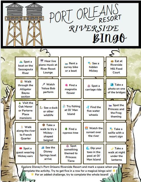 Printable Port Orleans Riverside Resort Bingo Board Game, Disney World ...