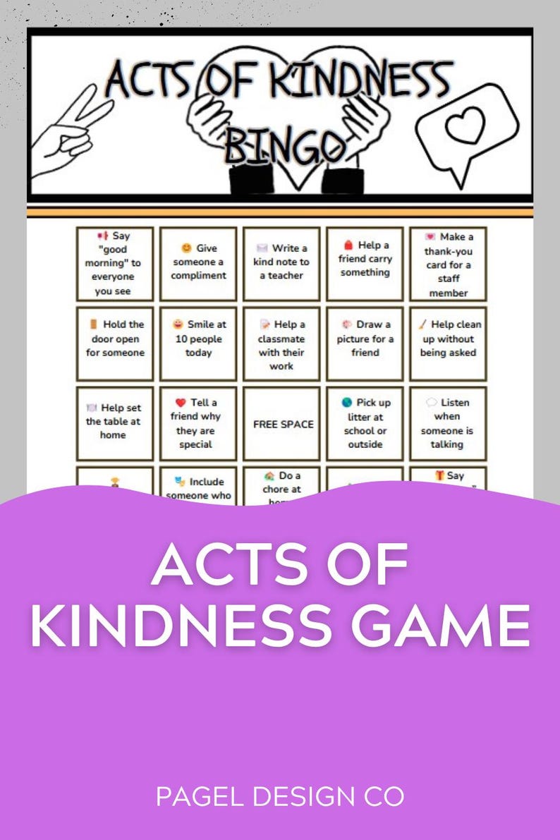 Kindness Bingo Game | Printable Activity for Kids (digital Download) - Etsy