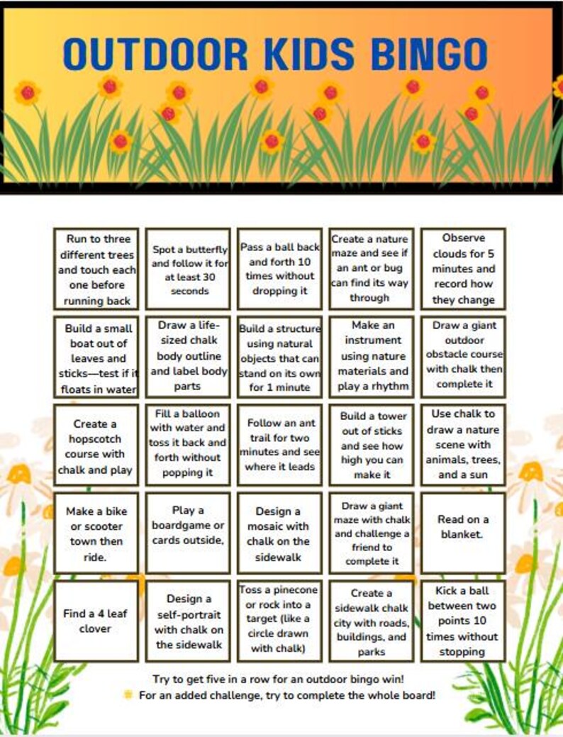 Outdoor Bingo Activity Game | Printable Nature Activity for Kids ...