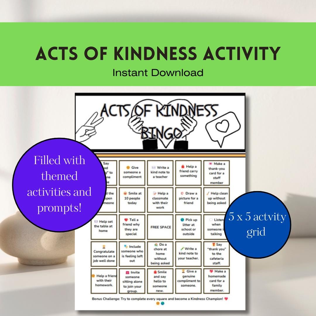 Acts of Kindness Bingo Challenge | Digital Print Kindness Activity ...