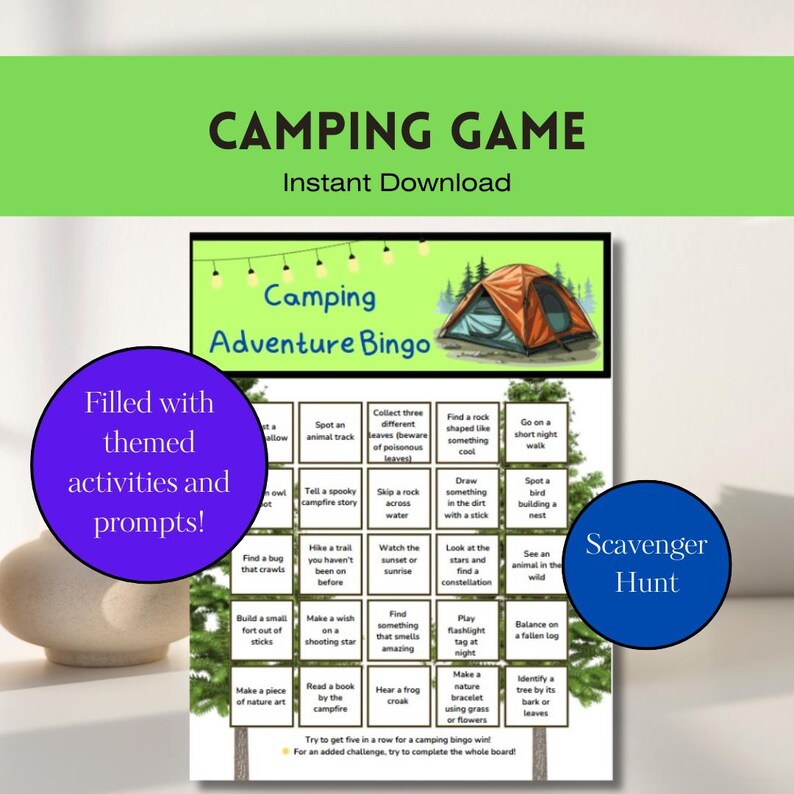 Printable Camping Bingo Game, Fun Outdoor Activity for Kids and ...
