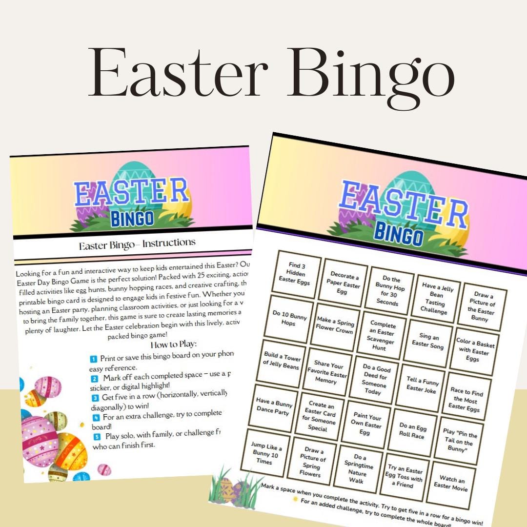 Easter Day Bingo Game for Kids – Printable 5x5 Easter Activity Card for ...