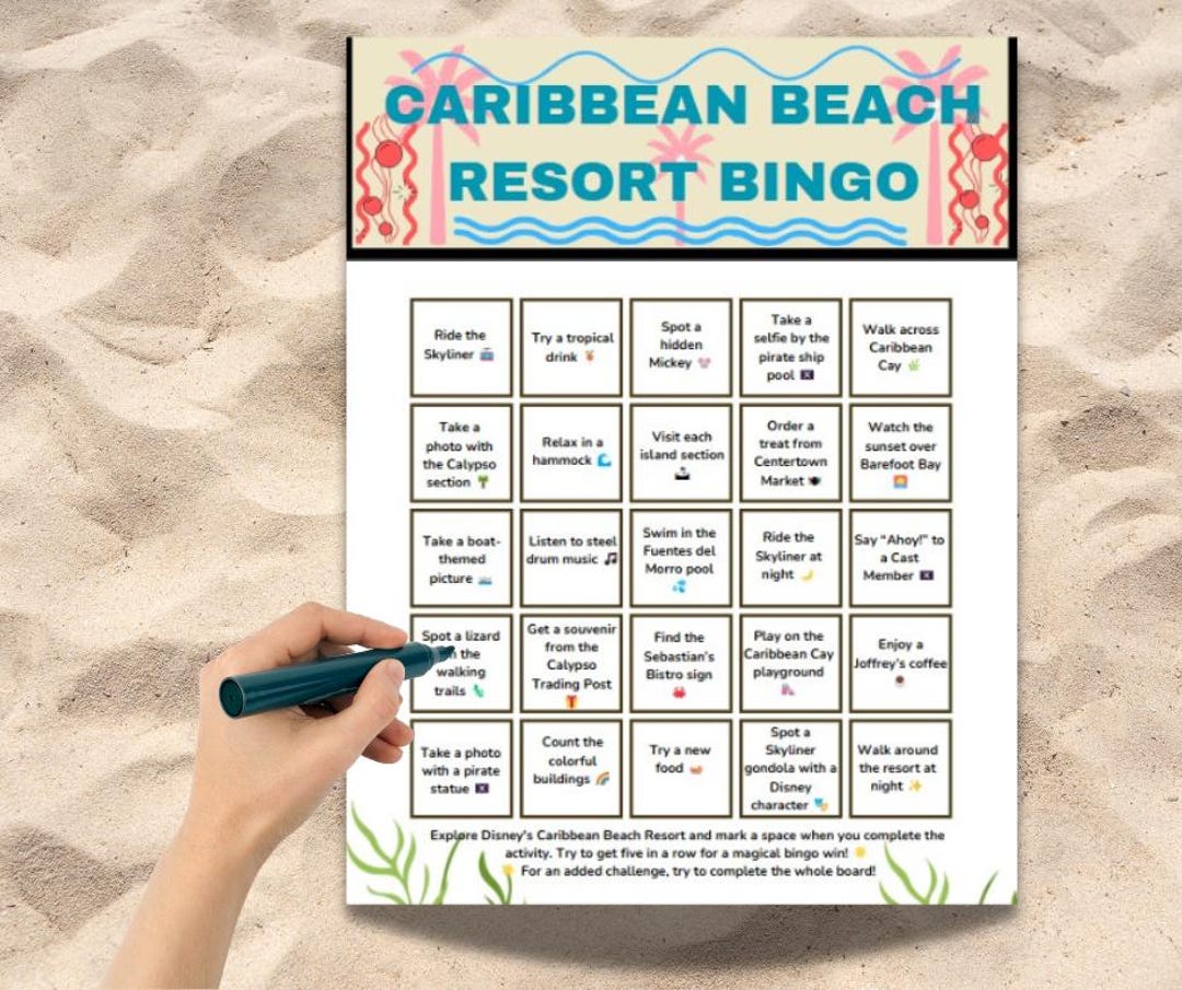 Caribbean Beach Disney Resort Bingo & Scavenger Hunt, Travel Vacation ...