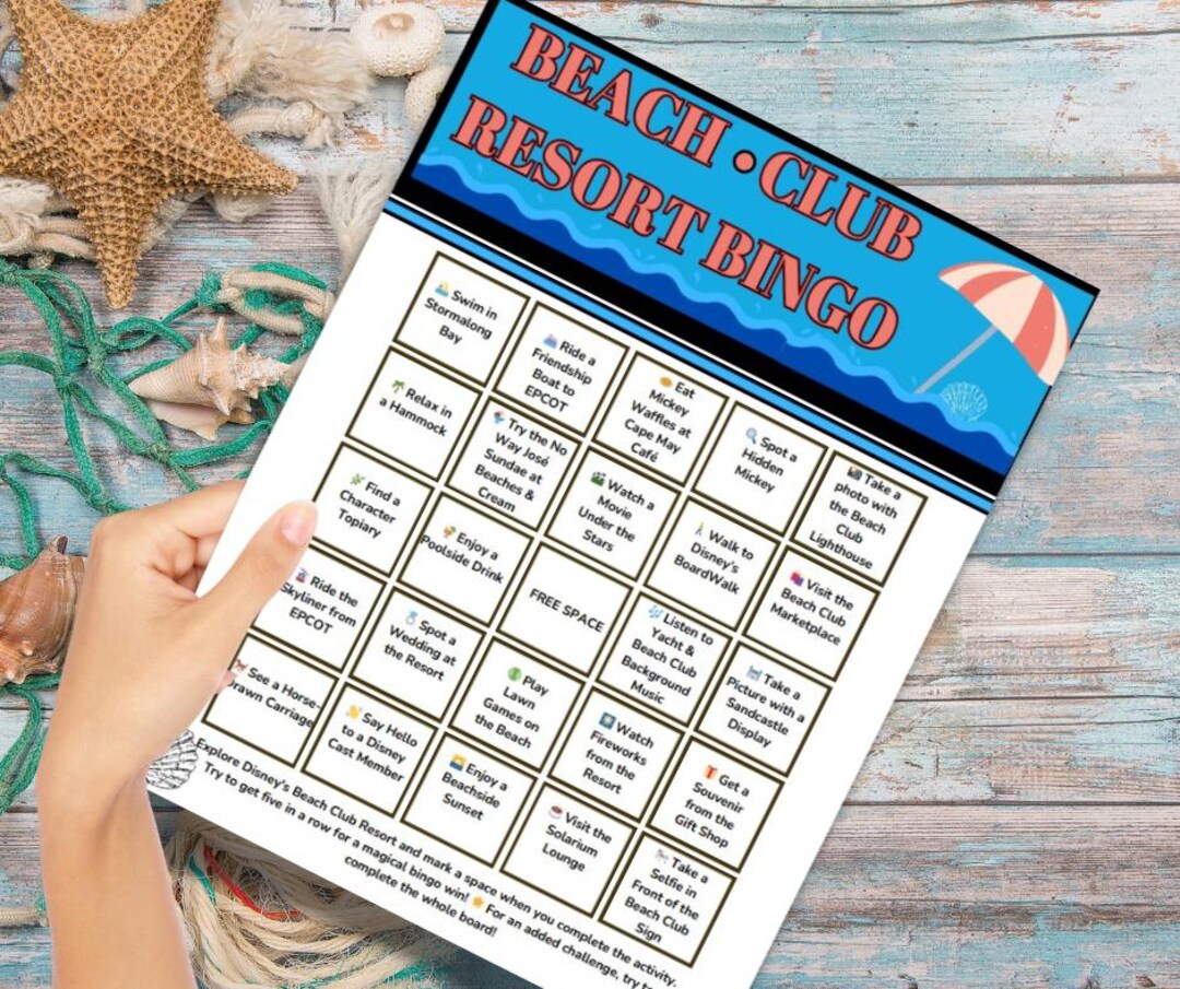 Beach Club Resort Disney Activity Bingo Game, Vacation Printable ...